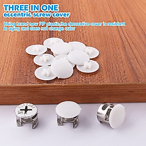 100 PCS Screw Cap Covers Plastic Screw Caps for Phillips Screws Head Waterproof Screw Covers Three in One Eccentric Wheel Plastic Decorative Cover Self-Tapping Screw Cover (17mm, White)