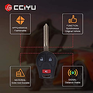 cciyu X 2 Flip Key Fob with Key Blade 3 buttons Replacement for 2003-2016 for Infiniti FX35 FX45 QX4 for Nissan Armada Cube Frontier NV1500 Quest Series with FCC CWTWB1U751A