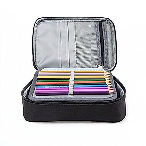 Pencil Case with 72 Pockets, Multi Layer Large Capacity Foldable Case Zippered Pen Bag with Zipper for Artists Students Office Crafts(Black)