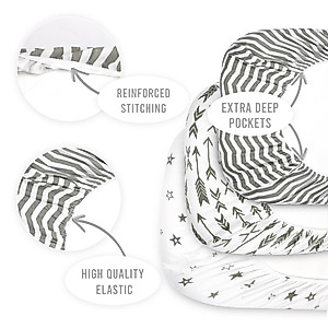 Baby Bassinet Sheet Set for Boy and Girl, 3 Pack Organic Universal Fitted for Oval, Hourglass & Rectangle Bassinet Mattress, Fitted Sheets Size 32 x 16 x 4 Inches, Grey-White