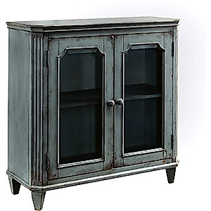 Signature Design by Ashley Mirimyn Vintage 36" 2-Door Accent Cabinet with Glass Inlay and Adjustable Shelf, Blue