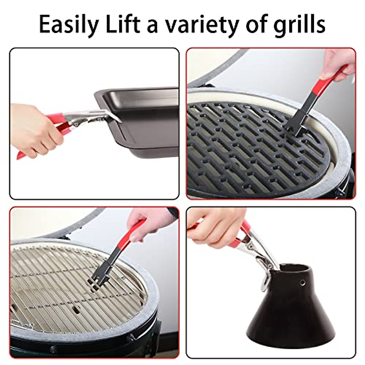 QQPOLE Grill Grate Lifter Gripper Set,Cooking Grid Lifter Grill Accessories,BBQ Lifter Tool for Kamado Joe Big Green Egg ，Easy to Move Grill and Grates