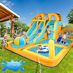 JOYMOR Giant Inflatable Water Slide Park w/Splash & Deep Pool, Double Long Water Slides, Climbing Wall, Blow Up Bounce House for Kids Backyard Party (Included 750w Blower)