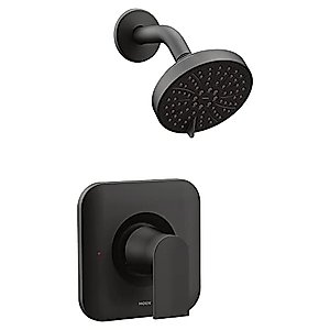 Moen Genta LX Matte Black High-Pressure Balancing Eco-Performance Modern Shower Trim, including Showerhead, Shower Lever Handle for Water Temperature Adjustment (Posi-Temp Valve Required), T2472EPBL