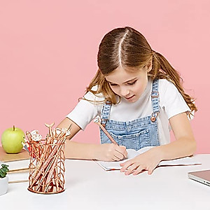 10 Pcs Ballpoint Pen Cute Rose Gold Pens Diamond Pen Liquid Sand Glitter Pen with Pen Holder Pencil Cup Make up Brush Holder Rose Gold Office Supplies for Women Wedding Office Rose Gold Desk Supplies