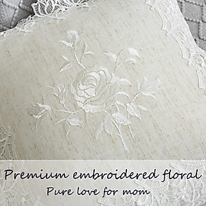 K MASANIJI 2 Pack Embroidered Spring Floral Throw Pillow Cover 18x18 inches, Farmhouse Off White Rose Lace Linen Blended Pillow Shams, Decorative (White Rose, Linen Blended)