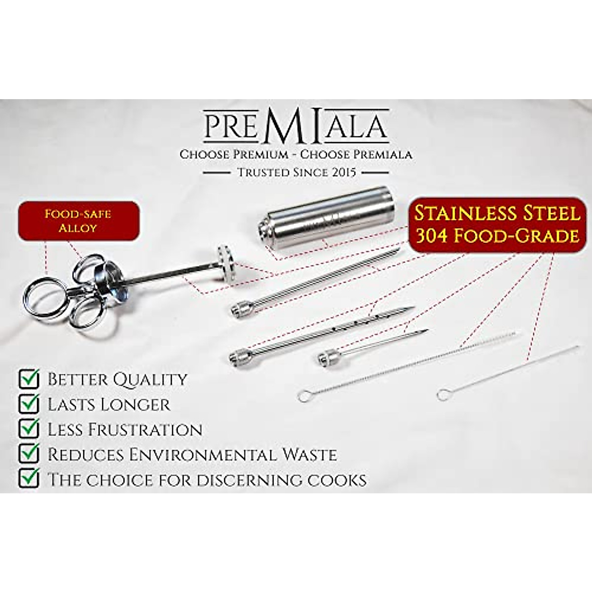 Premiala Awesome Meat Injector - The Original Turkey Injector Creates The Juiciest Turkey and BBQ Ever! 3 Needles + Cleaning Brushes + 100% Food-Grade Materials = Guaranteed to Keep Your Family Safe!
