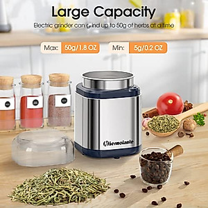 Hermolante Herb Grinder Spice Grinder, 200 w Herb Grinder with Stainless Steel Blade and Cleaning Brush, Compact Size Electric Grinder for Herbs and Spices - 5.11in (Stainless Steel)