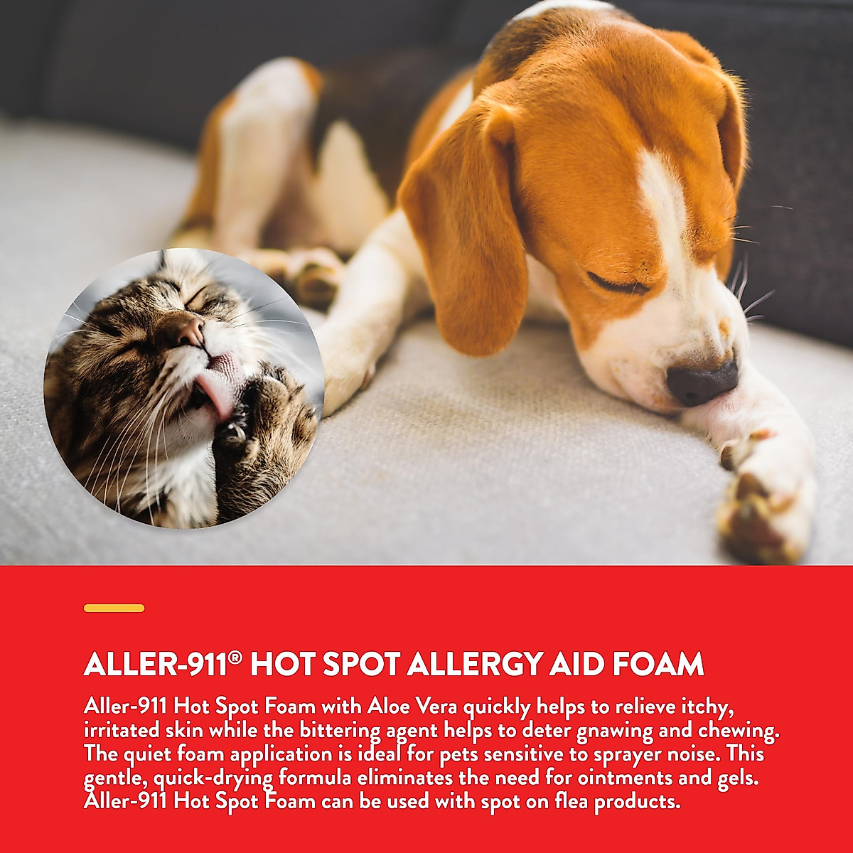 NaturVet Aller-911 Hot Spot Allergy Aid Foam Pet Supplement Plus Aloe Vera – Helps to Relieve Irritated, Itchy Skin for Cats, Dogs – Helps Deter Gnawing, Chewing – Quick Drying – 8 Oz.