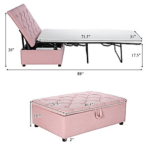 KOMFOTT Folding Ottoman Sleeper Chair Bed with Mattress, Convertible Fold Out Sleeper Sofa Bed, Guest Bed Chaise Lounge for Living Room Small Apartment Bedroom, 89" D x 40.5" W