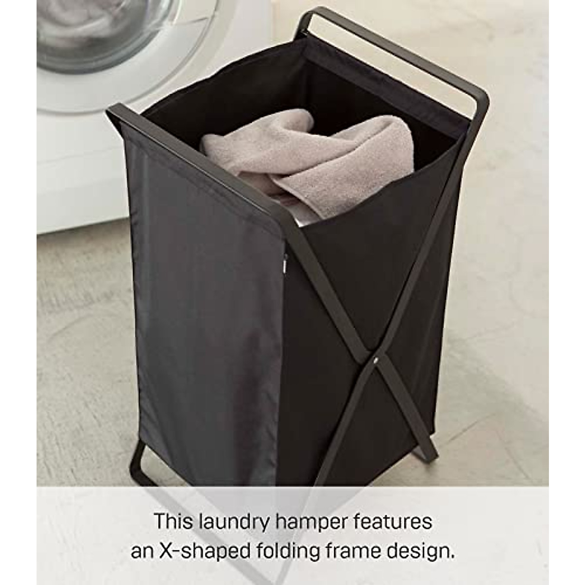 Yamazaki Home Basket-Foldable Storage Organizer | Steel | Laundry Hamper, One Size, Black