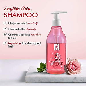 NUTRIGLOW Naturals English Rose Shampoo, Scalp De-Tox, Organic Extracts, Control Dandruff and Damage Repair, Best For Dry Scalp, Soothing To Hair, No Parabens & Sulphates 10.14 Oz