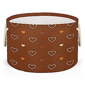 Colorful Decorative Hearts Brown Large Round Baskets for Storage Laundry Baskets with Handles Blanket Storage Basket for Bathroom Shelves Bins for Organizing Nursery Hamper Girl Boy