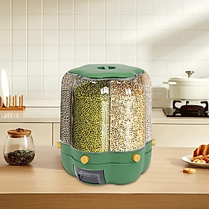 Gagalayong Cereal Grain Container Storage, 6 Compartment Separate Rice Dispenser, 360° Rotating Grain Storage Food Dispenser with Lid for Peanut Barley Millet and Large Grain Cereal (27.55lbs