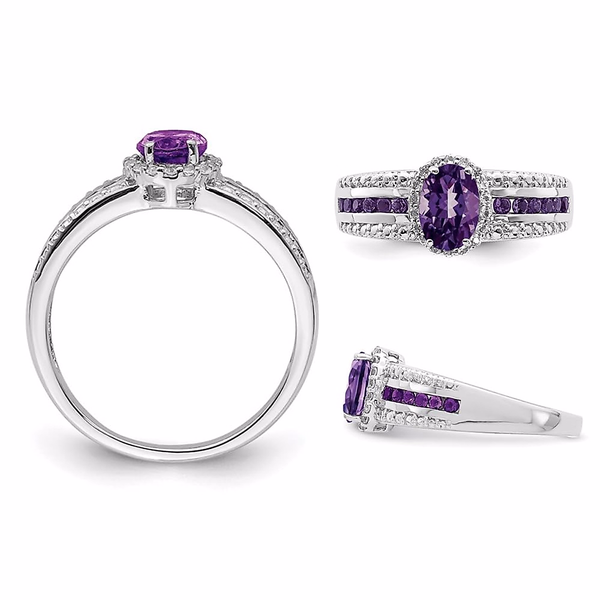 Gem And Harmony 3/4 Carat (ctw) Natural Amethyst Ring with White Topaz 1/4 Carat (ctw) in Sterling Silver