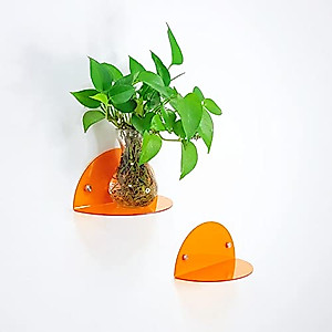 ROYALITA Acrylic Small Floating Shelves (2-Pack, 8-inch Diameter) - Wall Mounted Display Stand for Plants, Toys, Makeup, and More - Ideal for Home and Office, Orange