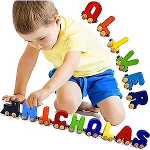 Educational Toy Name Wooden Trains Puzzle for Kids Educational Toy 3 inch Each Letter- Learn Play & Display Kids Room Gift for All Ages 1 2 3 4 5 6 Years Old