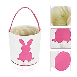 MONOBLANKS Easter Bunny Basket Bags for Kids Boys Girls, Rabbit Bucket Tote for Easter Egg Hunts Decorations Candy Gifts Storage (Pink)
