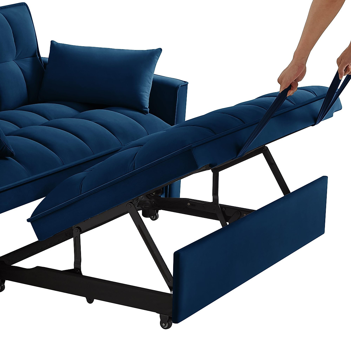 LUMISOL 4 in 1 Loveseat Sofa Bed with Armrests and Storage Pockets, Multifunctional Tufted Pull-Out Sofa Bed with Adjustable Backrest and Pillows, Convertible Loveseat Sofa Couch, 2 Seat, Blue