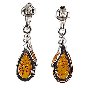 Amber Earrings - 925 Baltic Honey Amber Dangling Earrings "Eleanor" - GIA Certified - Gemstone Dangle Earrings - Sterling Silver Jewelry Collection