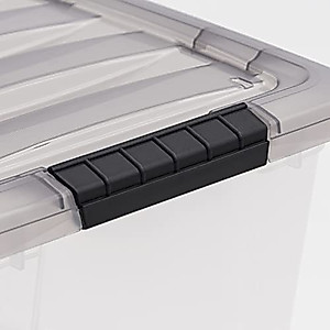 IRIS USA 5 Pack 32 Quart Stack & Pull™ Clear Plastic Storage Box with Buckles, Gray