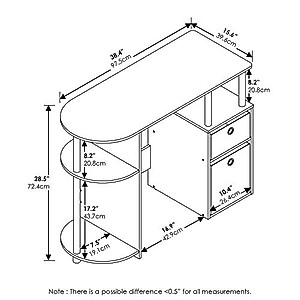 Furinno Jaya Simplistic Computer Study Desk, 15.6" D x 38.4" W x 28.5" H, French Oak Grey/Black & Andrey Set of 2 End Table/Side Table/Night Stand/Bedside Table with Bin Drawer, French Oak Grey
