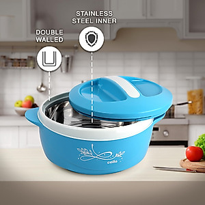 Cello Sapphire Stainless Steel Insulated Food Server Casserole | BPA Free | Durable, Break Resistant and Dishwasher Safe (51oz, Blue)