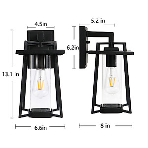 MONKFISH 2462-1W Black Quartet Design Outdoor Wall Light with Clear Glass Lamp Shade, Good Lamp Fixture for Porches, Gardens, Terraces, Garages, Corridors and Balconies (2-Pack)