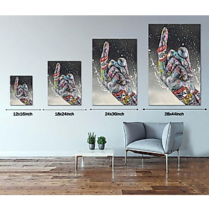 Middle Finger Wall Art Street Graffiti Canvas Picture Art Print Modern Pop Home Wall Decor for Living Room Bedroom Stretched Framed Artwork Ready to Hang - 12 x 16 inch