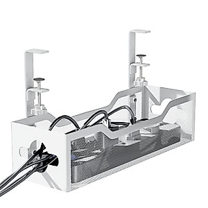 Under Desk Cable Management Tray, No Damage to Desk，Standing Desk Cable Organizer, Quszmd Under Desk Cord Organizer，Under Desk Wire Management Tray - Easy to Install