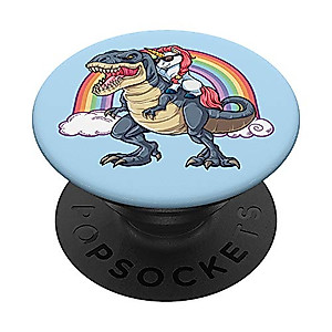 Cute Unicorn Riding Dinosaur Baby Blue T rex Squad Rainbow PopSockets PopGrip: Swappable Grip for Phones & Tablets