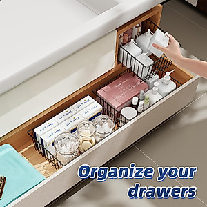 Simple Trending 6 Pack Large Wire Baskets for Organization, Metal Pantry Storage Baskets for Cabinet, Kitchen, Garage, Bathroom, Black