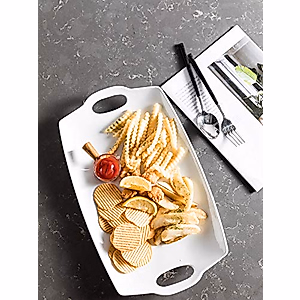 LAUCHUH Serving Platter with Handle Extra Large Porcelain Serving Tray Large Turkey Platter Perfect for Party Display 15.75-Inch, Dishwasher and Oven Safe, Set of 2, White