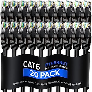 Maximm Cat 6 Ethernet Cable 6 Ft, 100% Pure Copper, Cat6 Cable (10 Pack) LAN Cable, Internet Cable, Patch Cable and Network Cable - UTP (Black) 6 Feet