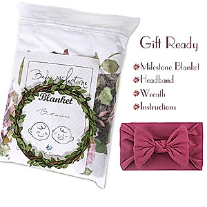 Yoothy Moon Baby Monthly Milestone Blanket for Girl, Gift for Baby Shower, Baby Photo Blanket for Newborn Picture, Wreath &Headband Included, Soft Flannel Blanket 45''x40''