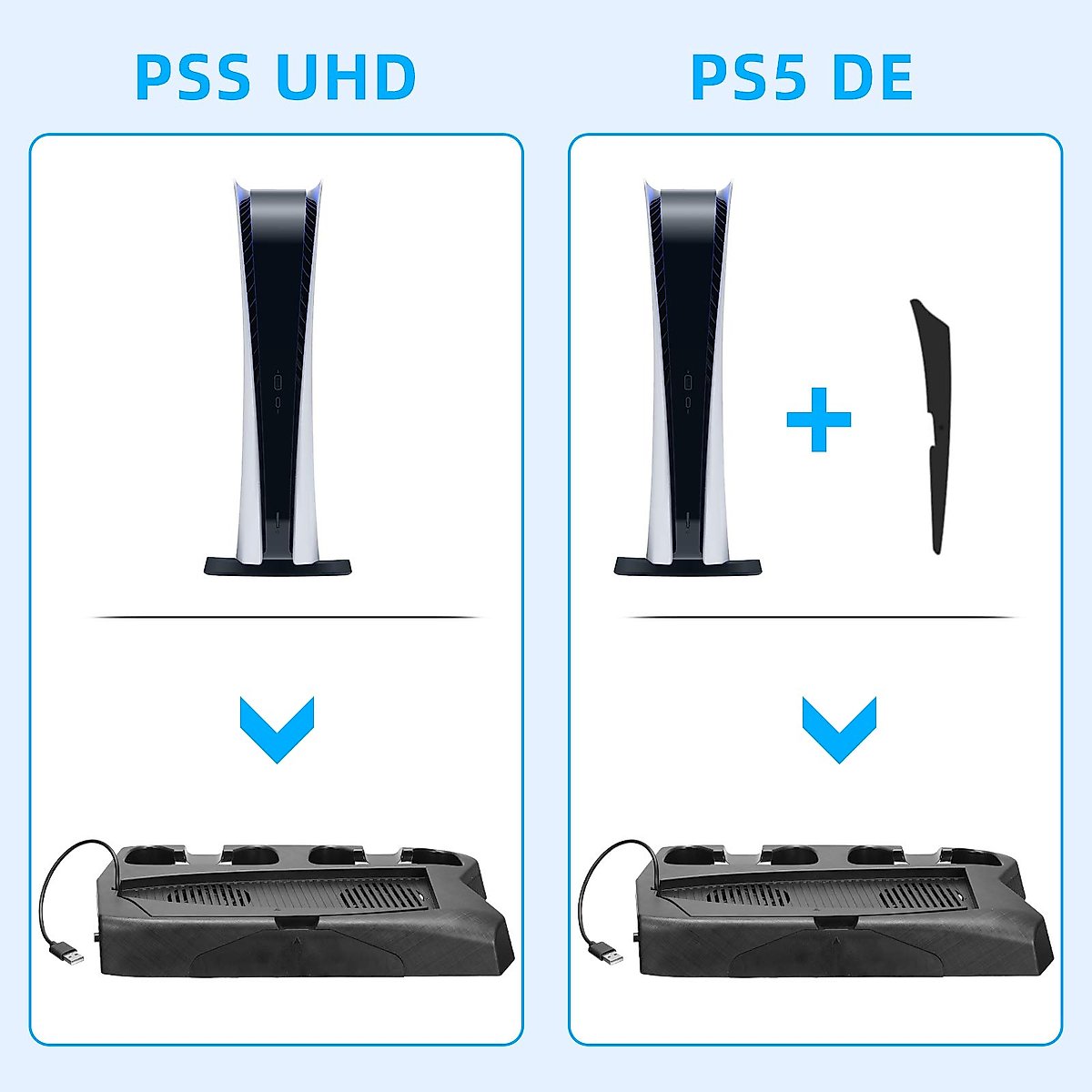 Yerliker Multi-Function Vertical Stand with Cooling Fan Compatible with PS5 Console and PS5 Digital Edition, with Game Holder Dual Controller Charger 3-Ports USB Hub and 14 Game Card Slot Organizers [video game]