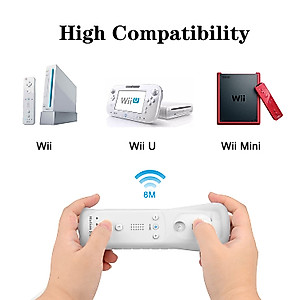 2 Pack Wii Remote Controller with Motion Plus, Wireless Controller for Nintendo Wii and Wii U, with Silicone Case and Wrist Strap, No Nunchucks