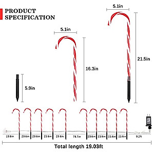 LED Christmas Candy Cane Pathway Marker Lights Set of 10 Xmas Decorations Outdoor Stake Light with 8 Lighting Modes Supper Bright for Walkway Patio Garden Decor