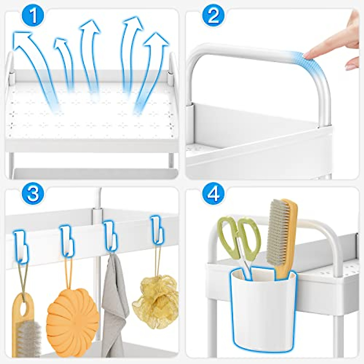 2-Tier Under Sink Organizer, PXRACK Sliding Under Bathroom Cabinet Storage Drawer Basket Organizer Rack with Hooks, Hanging Cup, Handles, Under Sink Shelf Organizer for Bathroom, Kitchen