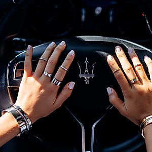 B.Tiff Yellow Gold Plated Stainless Steel Round 8-Stone 8mm Wide Promise Wedding Engagement Band Love Ring Fashion Jewelry for Women Men Unisex, Size 7