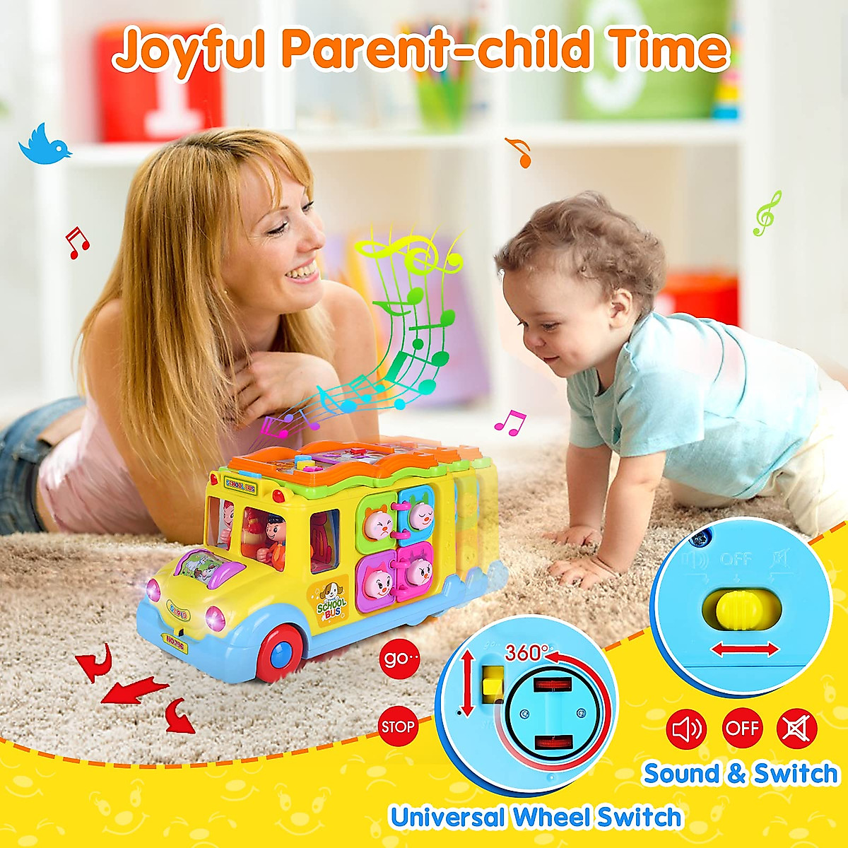 OCATO School Bus Toys for 1 Year Old Boy Girl Gifts, Baby Boy Toys 12-18 Months Musical Toys for Toddlers 1-3, Baby Crawling Learning Toys Infant Birthday Xmas Gifts for 1 2 3 Year Old Boys Girls Kids