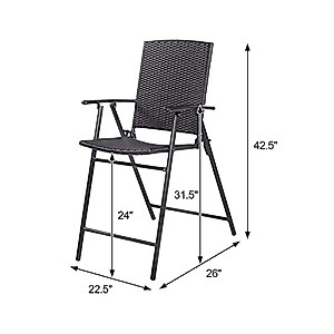 Tangkula 4 Piece Folding Patio Chairs, Lightweight Portable Foldable Space Saving Wicker Chair with Armrest & Footrest, Suitable for Lawn Patio Beach Garden Deck (26x22.5x42.5)