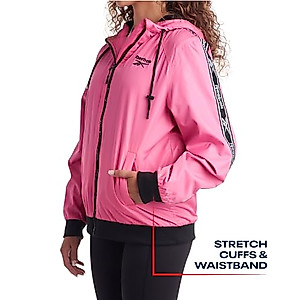 Reebok Women's Jacket - Weather Resistant Fleece Lined Windbreaker Jackets for Women – Cozy Zip Up Hoodie Jacket (S-XL), Size Large, Laser Pink