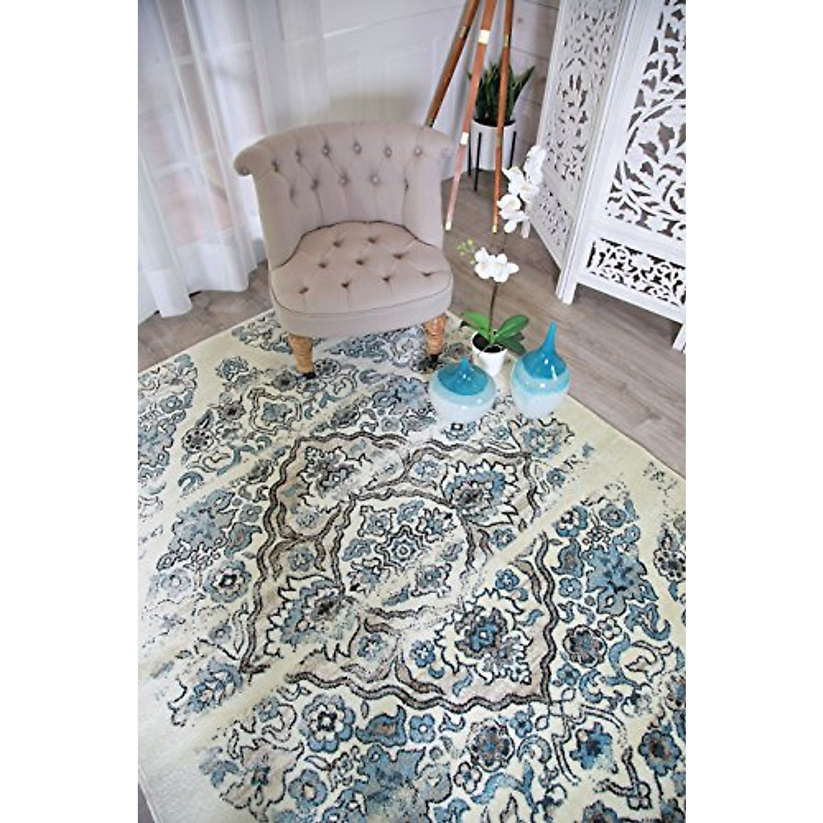 Distressed Rugs for Living Room Clearance (Medium 5'x8', Ivory)