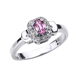 Solid 10k White Gold Beautiful Diamond and Pink Sapphire Engagement Ring (Size 10)