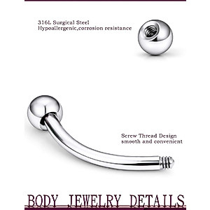 Jenxnjsjo Eyebrow Rook 16g 6/8/10mm Piercing Jewelry Ring for Women Vertical Labret Lip Hood Curved Barbell Snug Earrings Belly Button Snake Frog Eyes Vch Bridge Cartilage Daith Surface Anti Tragus