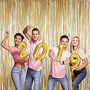 4 Packs Photo Booth Backdrops Foil Curtains Metallic Tinsel Backdrop Curtains Door Fringe Curtains for Wedding Birthday Christmas Halloween Disco Party Favour Decorations (Matt Light Gold)