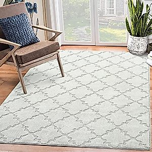 GlowSol Large Area Rug 8x10 Shag Rug for Bedroom Solid Diamond Lattice Rug Boho Moroccan Area Rug Tufted Carpet Modern Geometric Area Rug Non-Shedding Home Decoration Area Rugs, Beige