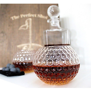Golf Ball Whiskey Glass and Decanter Set by The Perfect Shot Whiskey Co. | Perfect Golf Gift Decanter Gift Set | Decanter, 2 Golf Ball Whiskey Glass, 8 Whiskey Stones and Gift Box