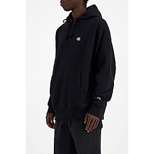 Champion mens Pullover Hoodie, Reverse Weave Pullover Hooded Sweatshirt for Men, Best Comfortable Hoodies Men, Left Chest C Hoody, Black-y06145, Large US